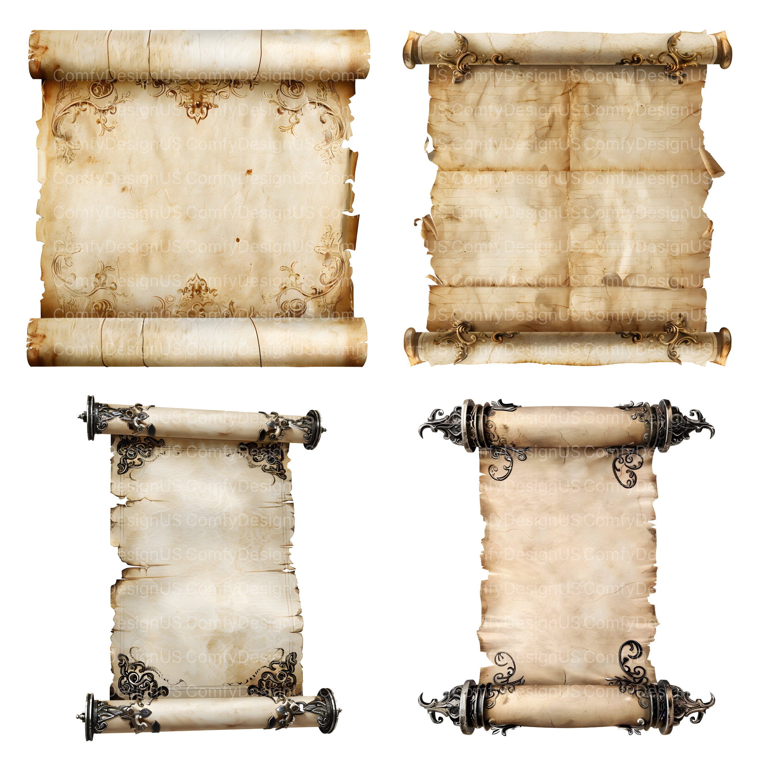 15 Medieval Scroll Clipart, Vintage Scroll, Scroll Graphic, Open Scroll ...