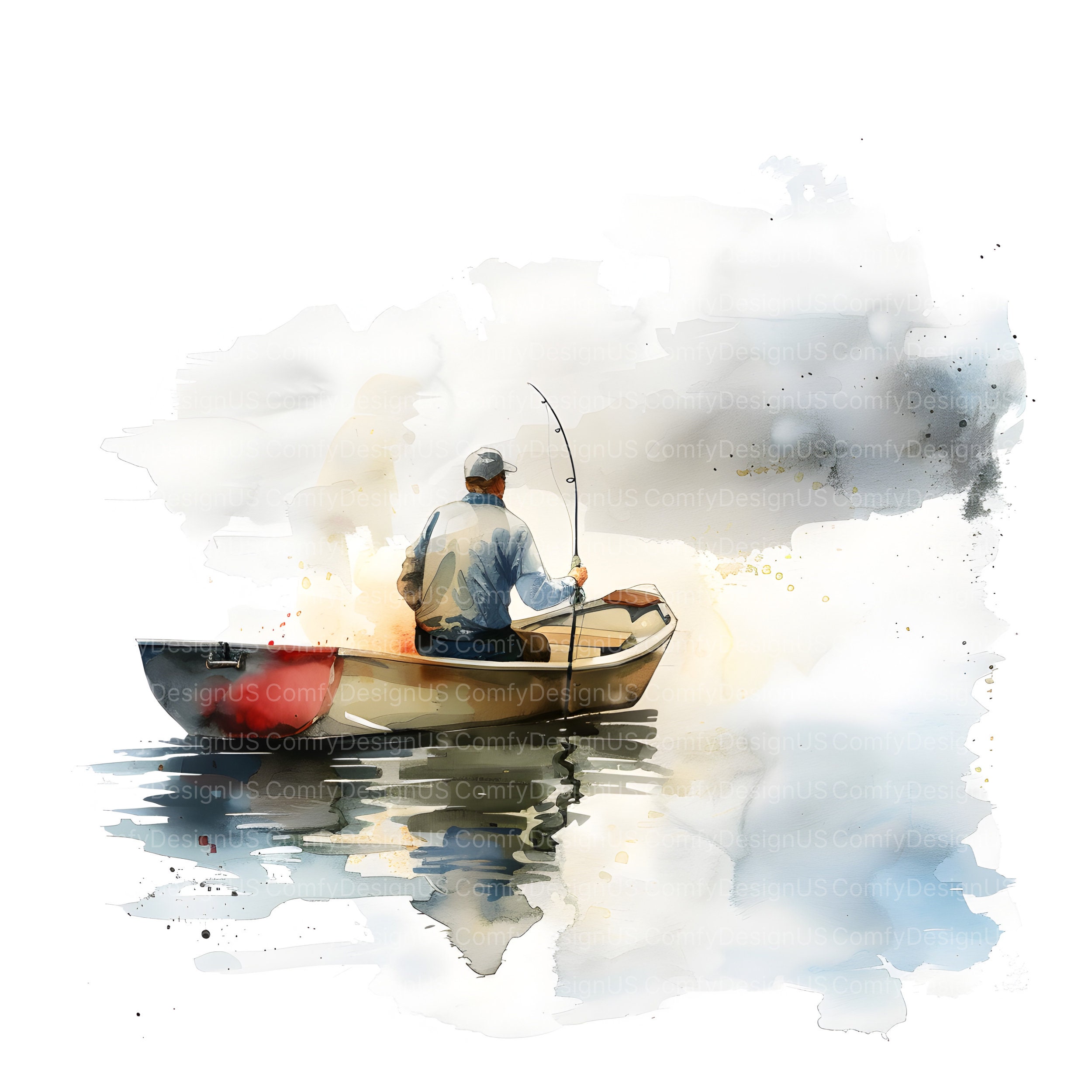 15 Man Fishing Clipart, Boat Fishing Landscape, Fisherman, Gone Fishing ...