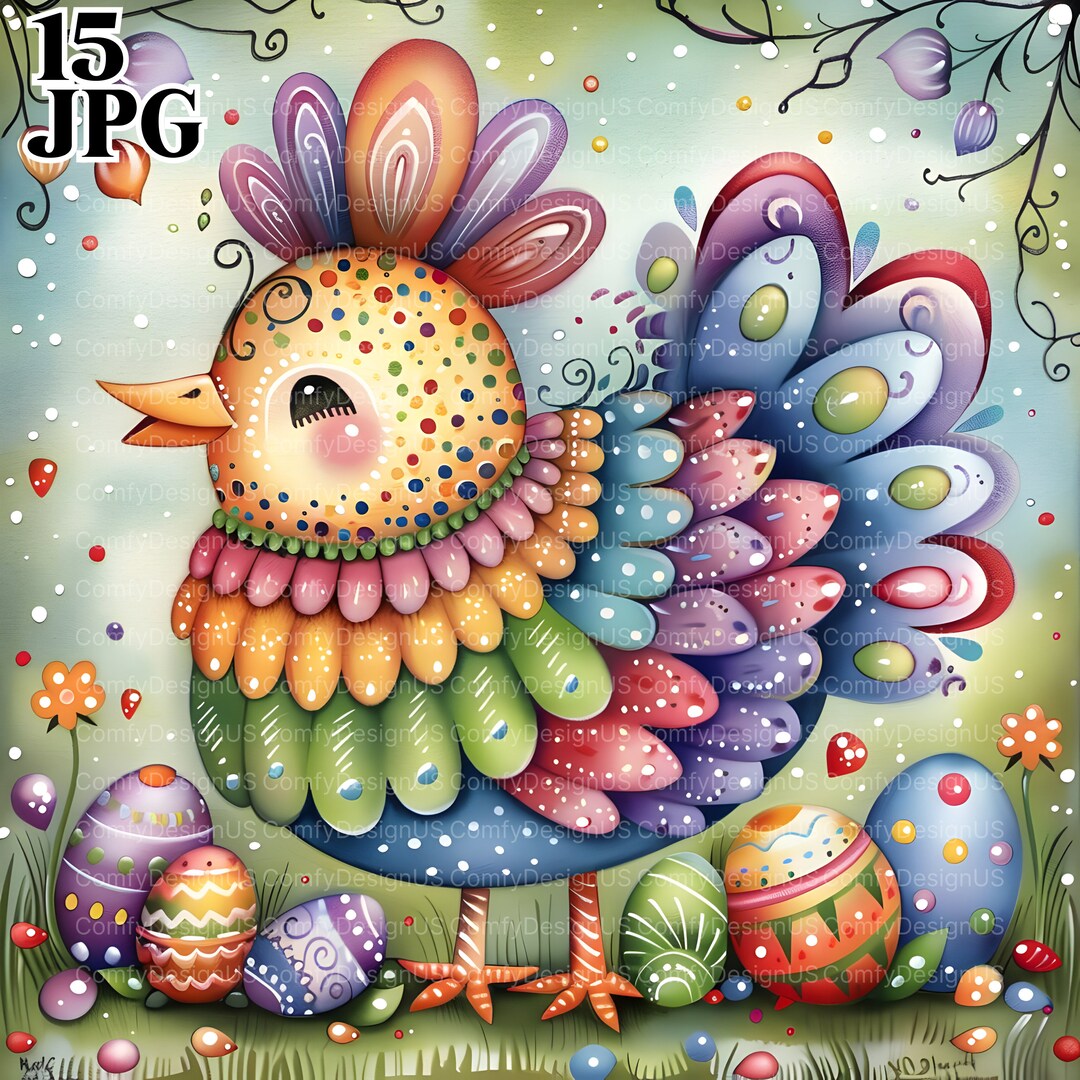 15 Calico Chickens Clipart, Chicken Scrapbook, Rooster, Printable ...