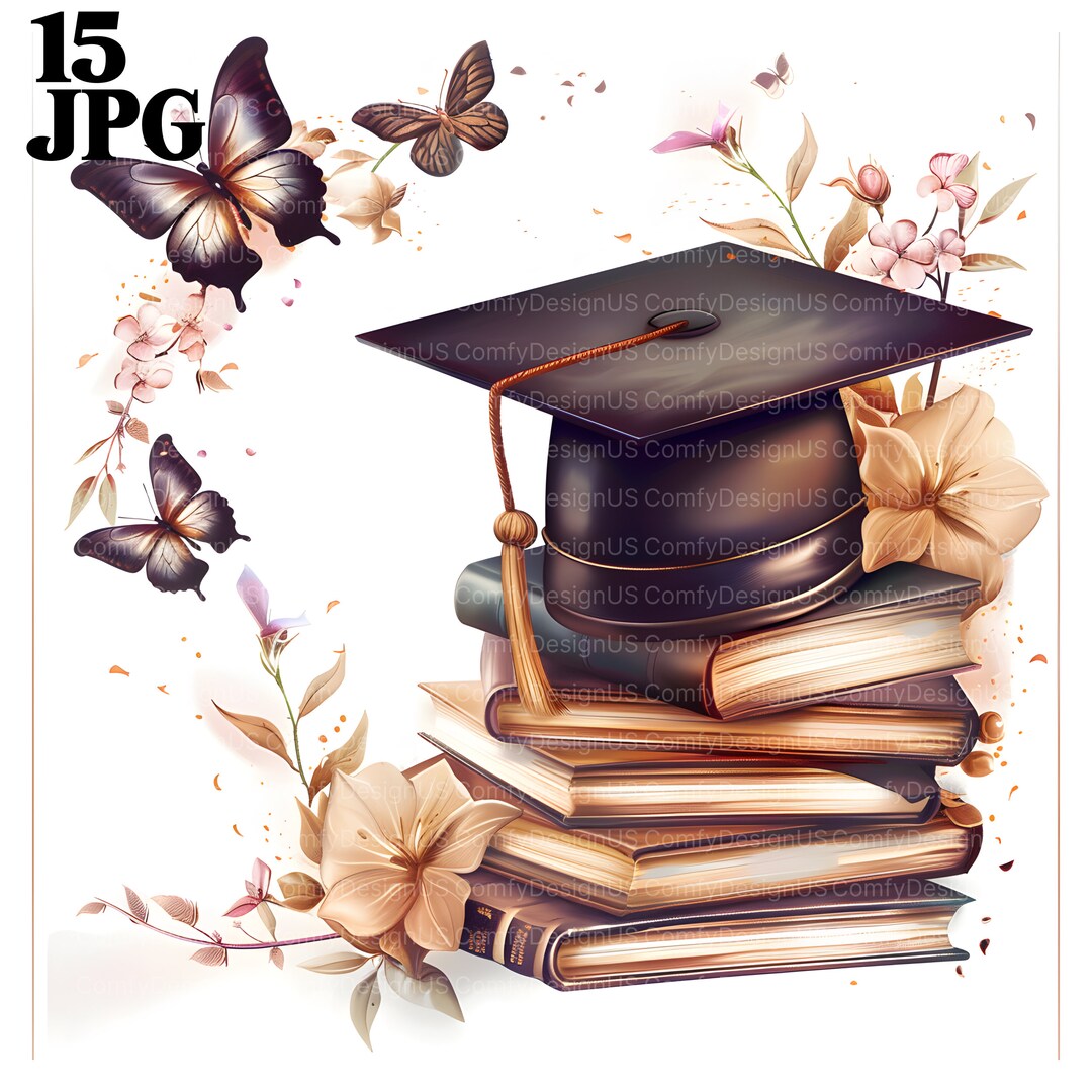 15 Graduation Caps, Diploma Clipart, Grad, Printable Watercolor Clipart ...