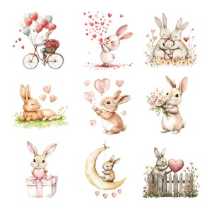 Valentines Bunny Clipart Bundle, Valentines Clipart, Valentines PNG ...