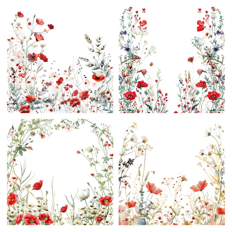 15 Floral Border, Wildflower Border, Red Wildflowers, Abstract ...
