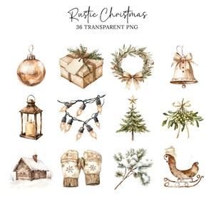 Watercolor Rustic Christmas Clipart, Christmas Tree Clipart, Boho ...