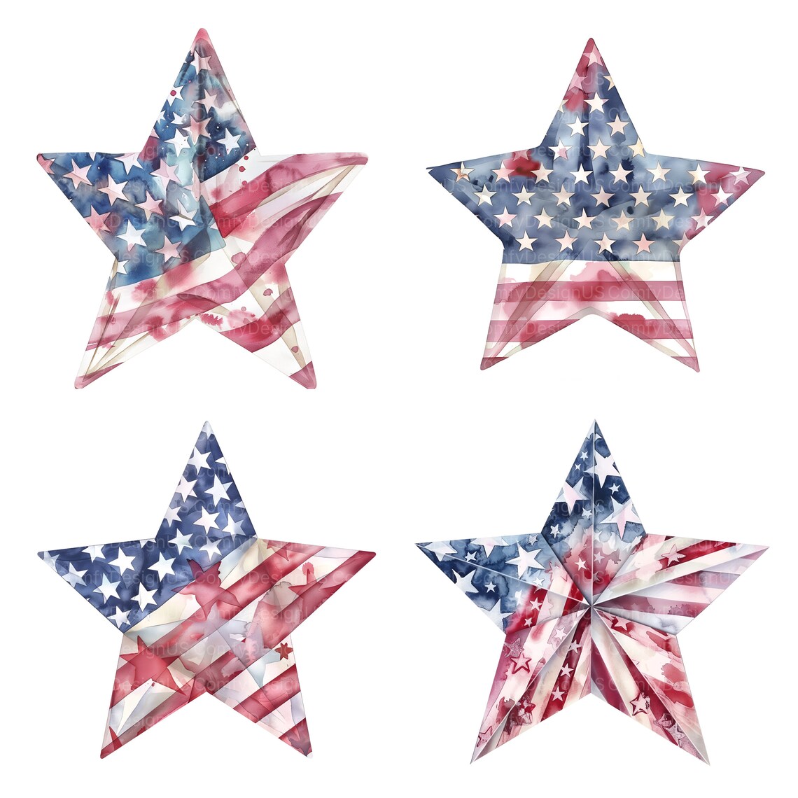 15 USA Flag Clipart, Watercolor USA Flag, 4th of July Clipart, Star ...