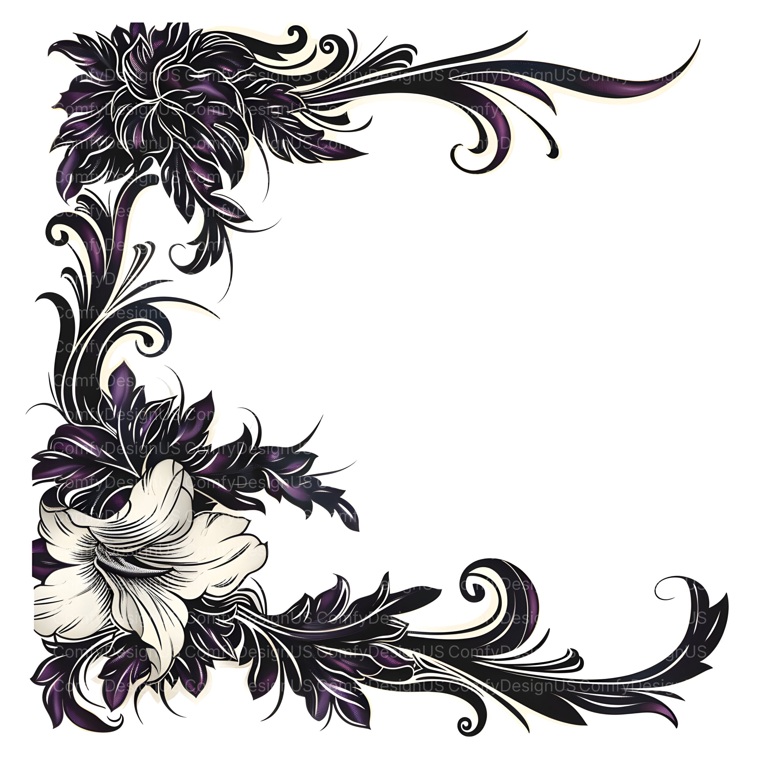 15 Floral Border, Flower Border, Purple Flowers, Printable Watercolor ...