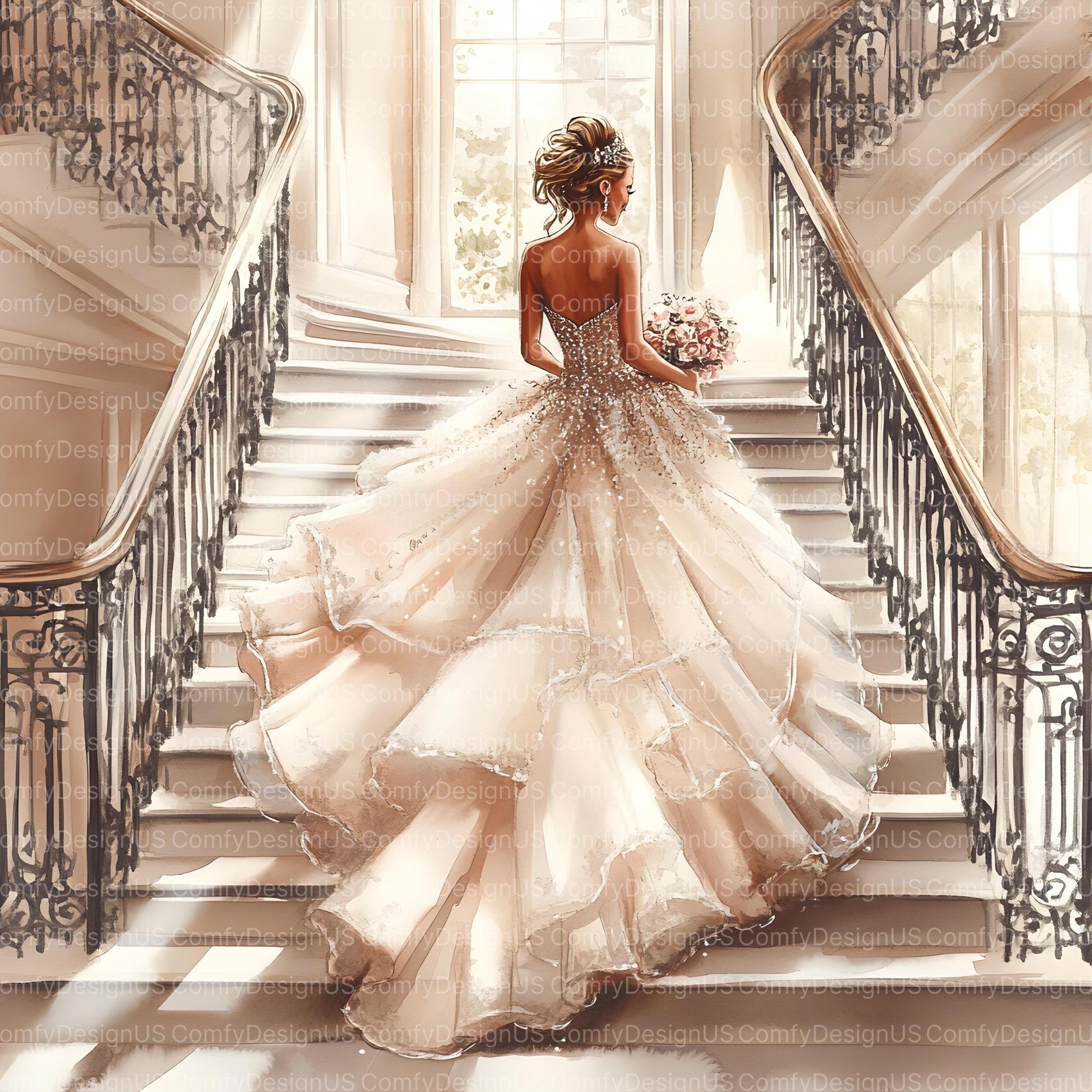 20 Bride on Stairs Clip Art, Bride Clipart, Wedding Clipart, Ceremony ...