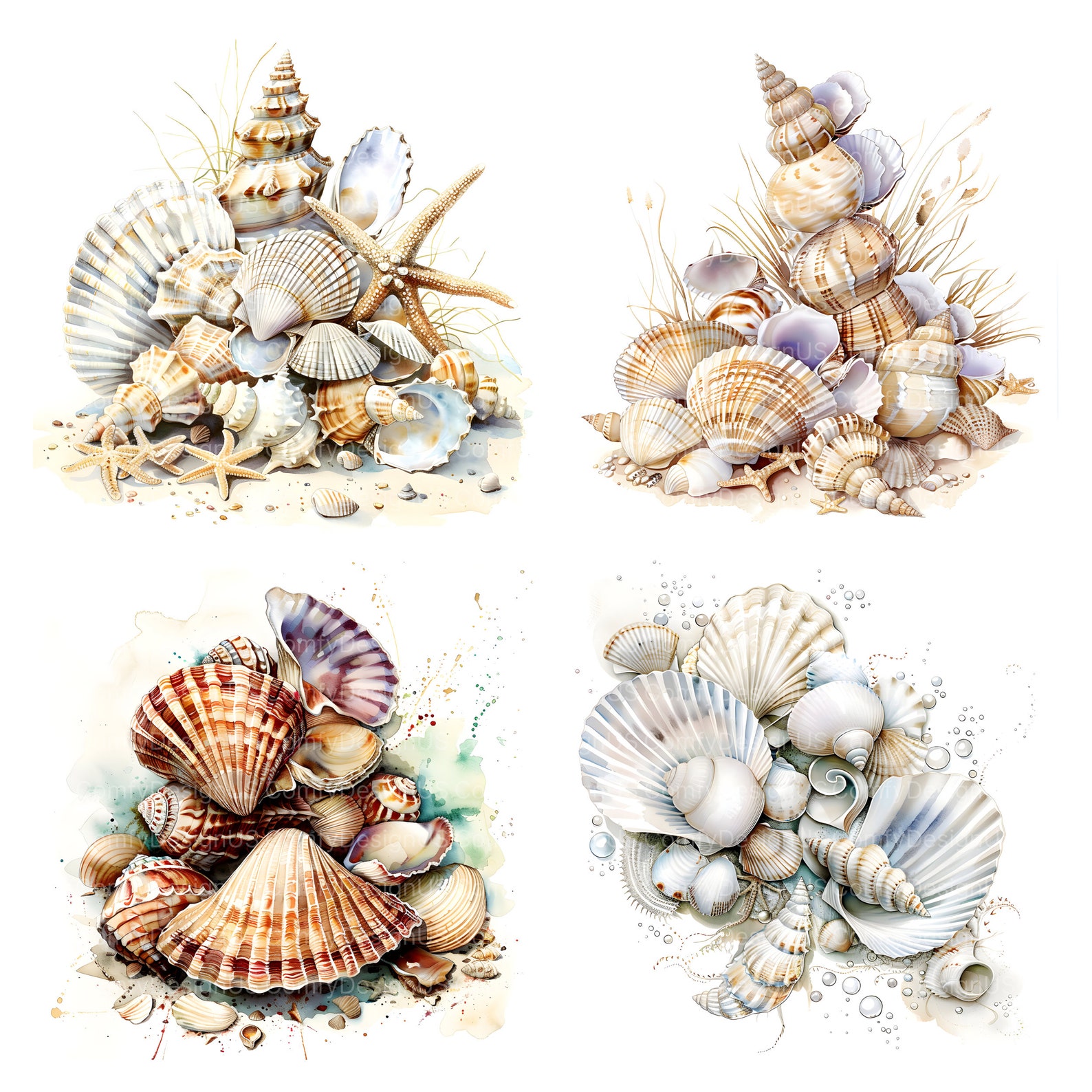 15 Sea Shells Clipart, Tropical Seashell Clipart, Starfish Clipart ...