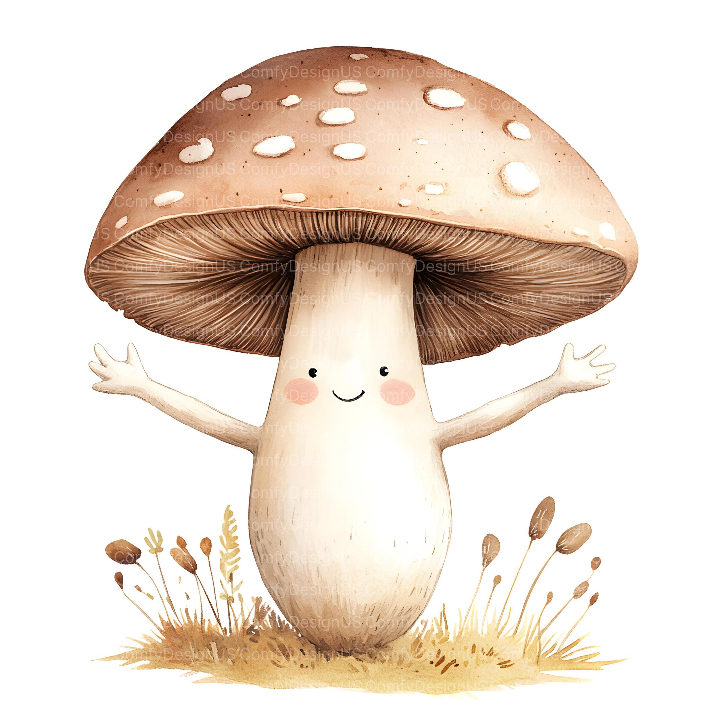 Cute Mushroom Clipart, 12 High Quality Jpgs, Funny Mushroom, Fungi ...