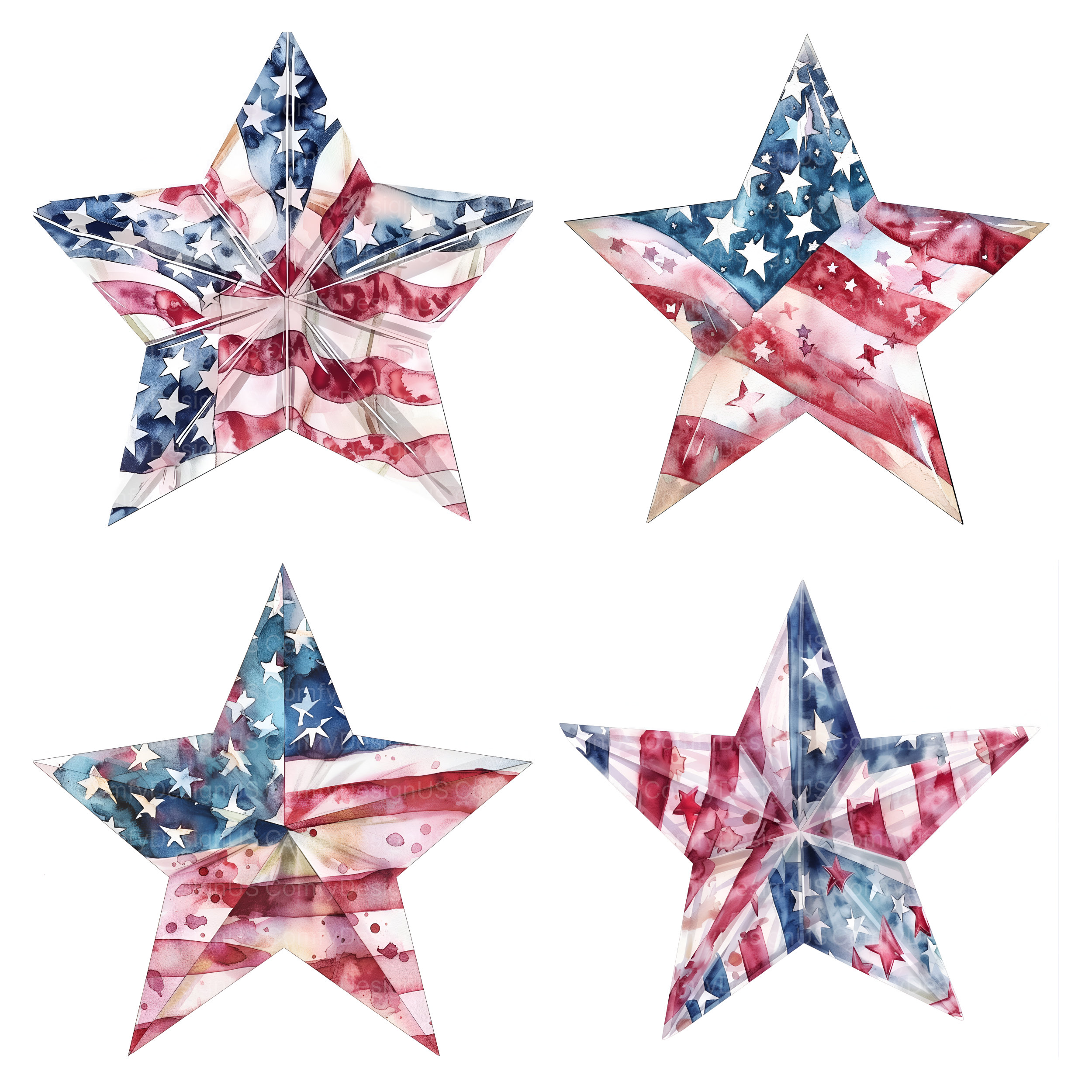15 USA Flag Clipart, Watercolor USA Flag, 4th of July Clipart, Star ...