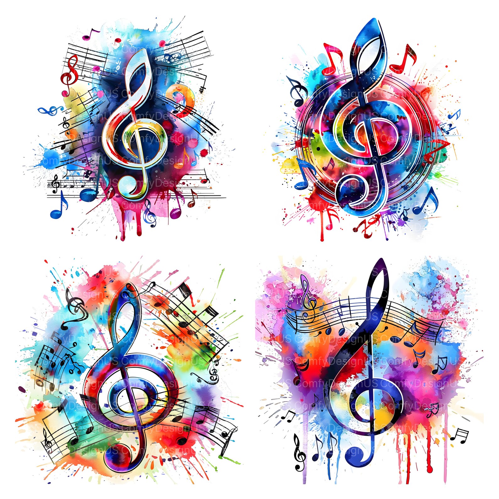 15 Music Notes Clipart, Music Wall Art, Watercolor Music Notes ...