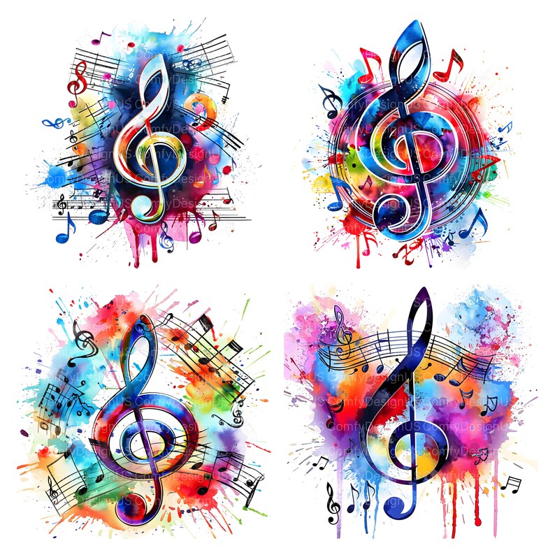 15 Music Notes Clipart, Music Wall Art, Watercolor Music Notes ...