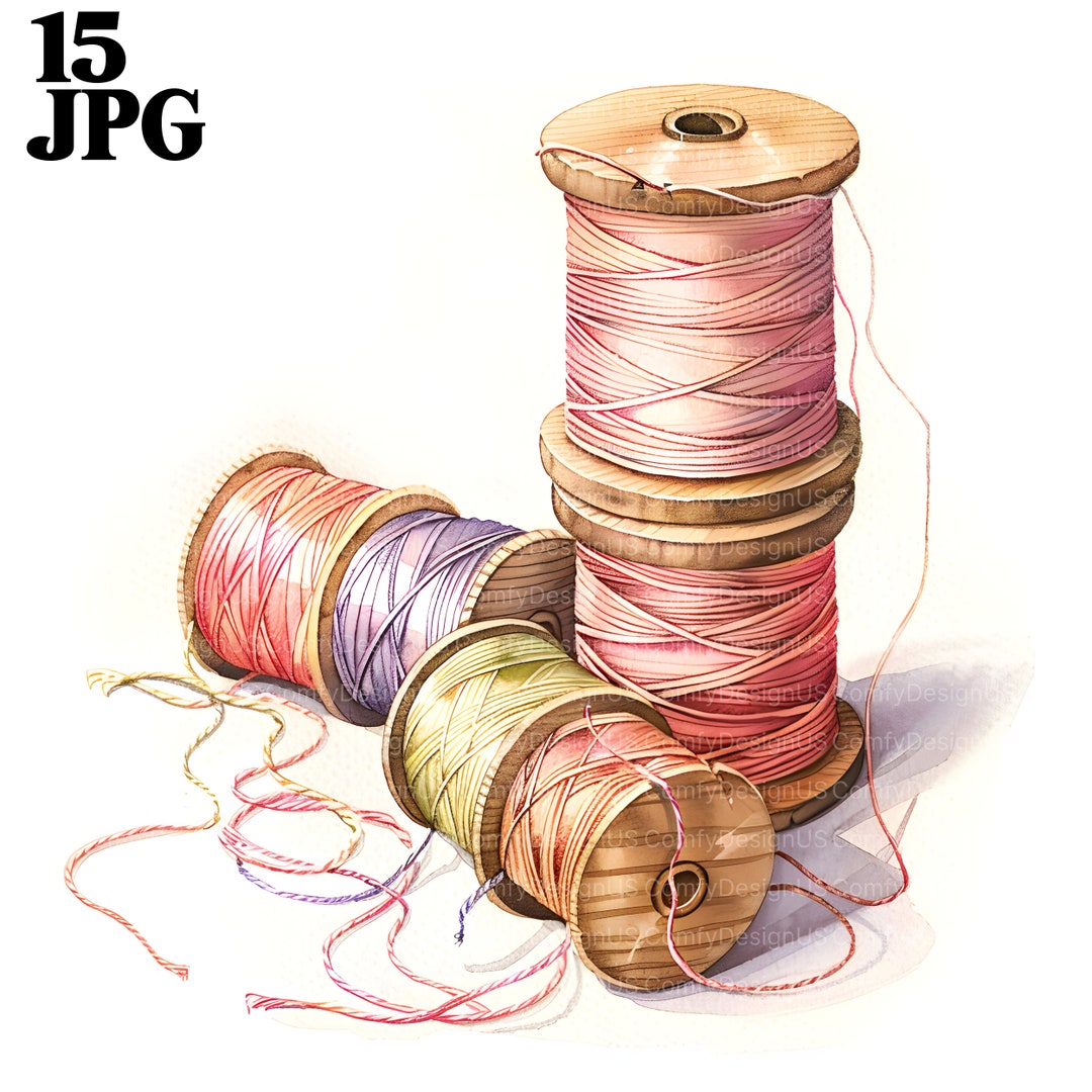 15 Vintage Spools of Thread Clipart, Floral Sewing, Floral Spool ...