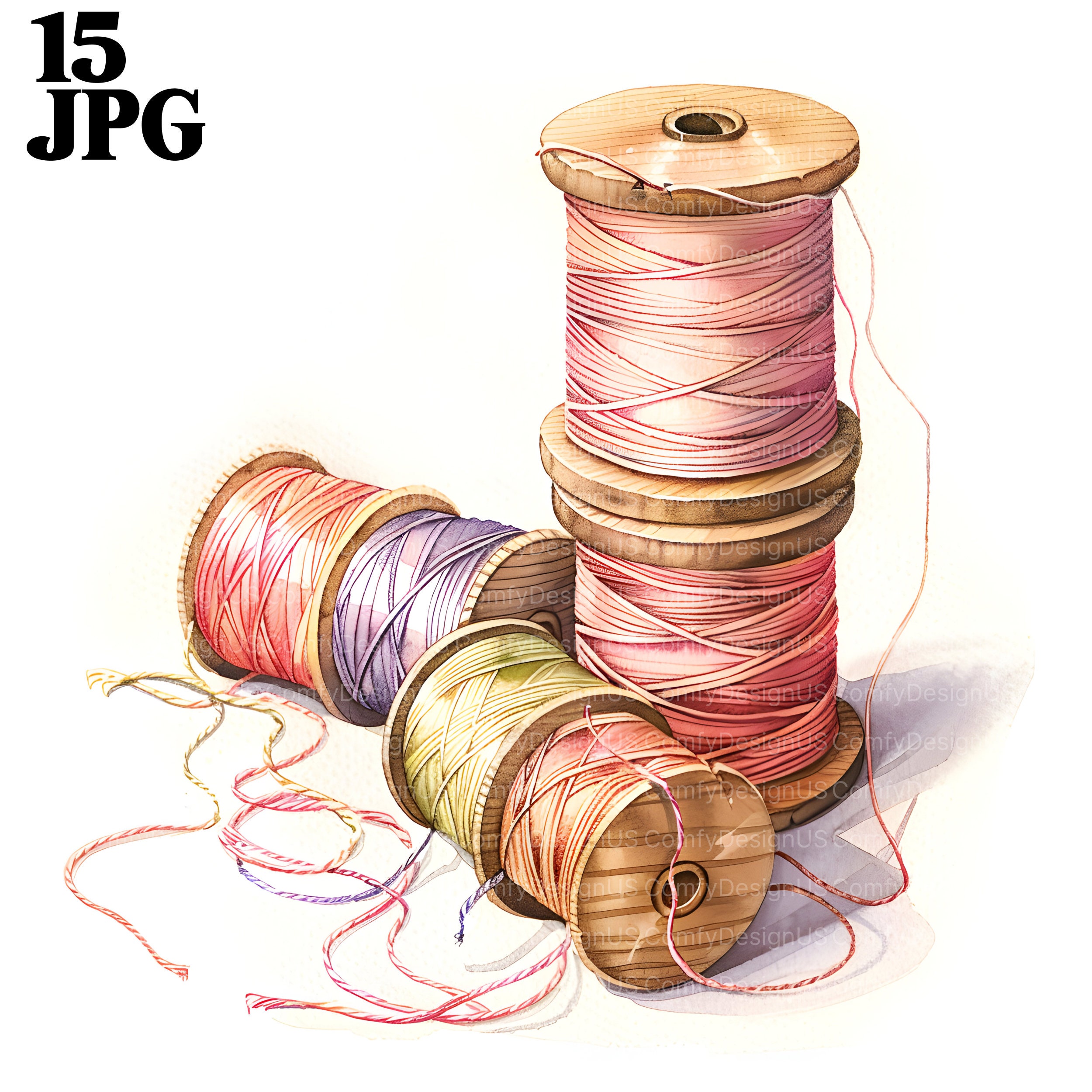 15 Vintage Spools of Thread Clipart, Floral Sewing, Floral Spool ...