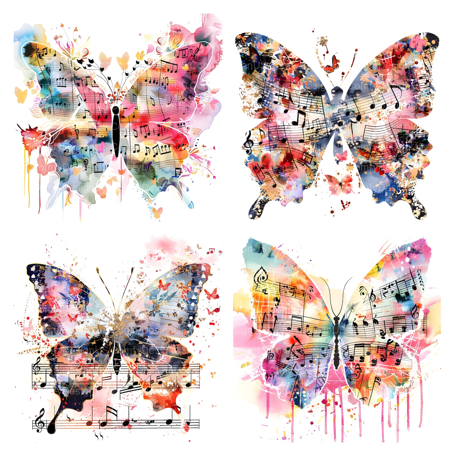 15 Butterfly Music Notes Clipart, Music Wall Art, Music Note, Printable ...