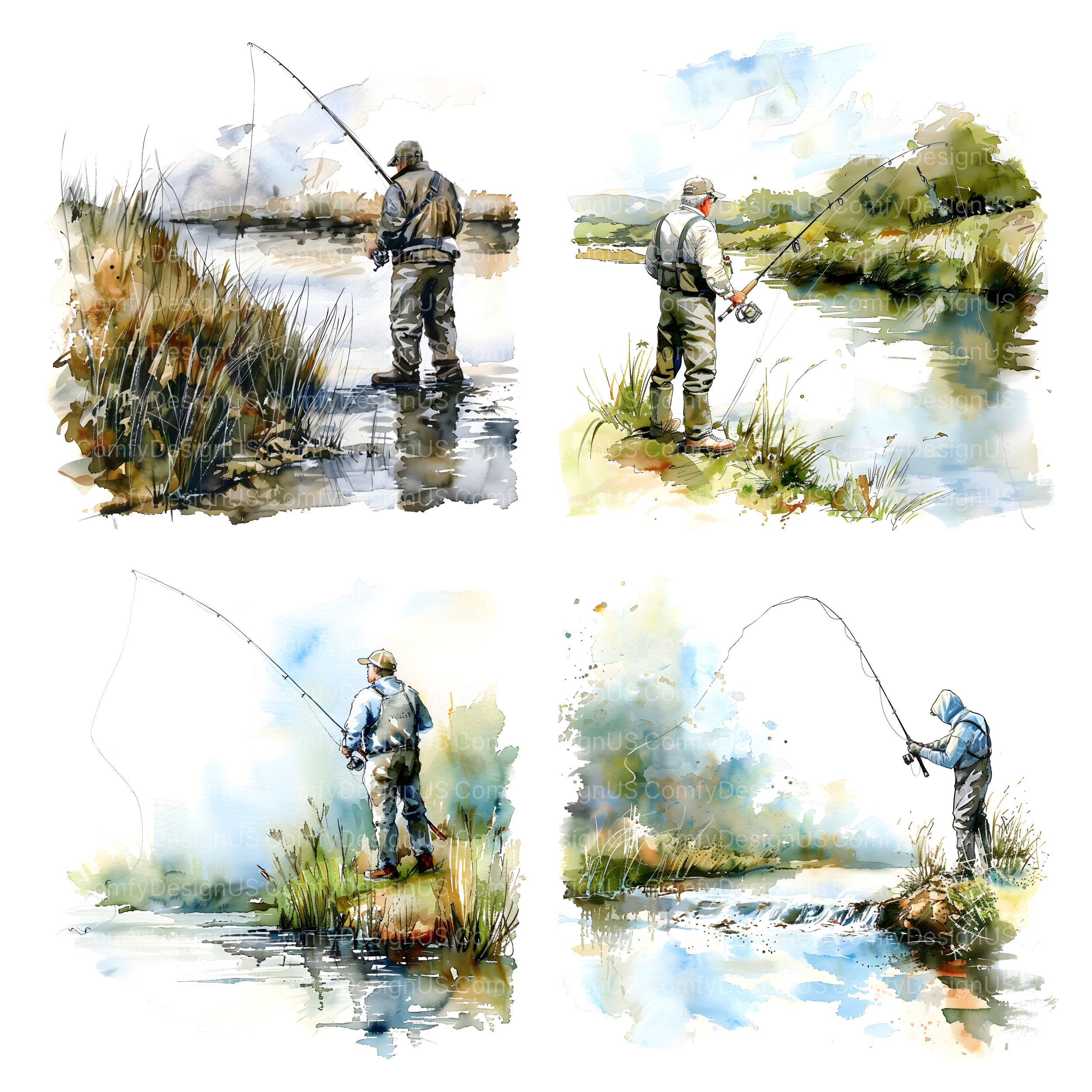 15 Man Fishing Clipart, Fishing Rod Clipart, Fisherman, Lake Fishing ...