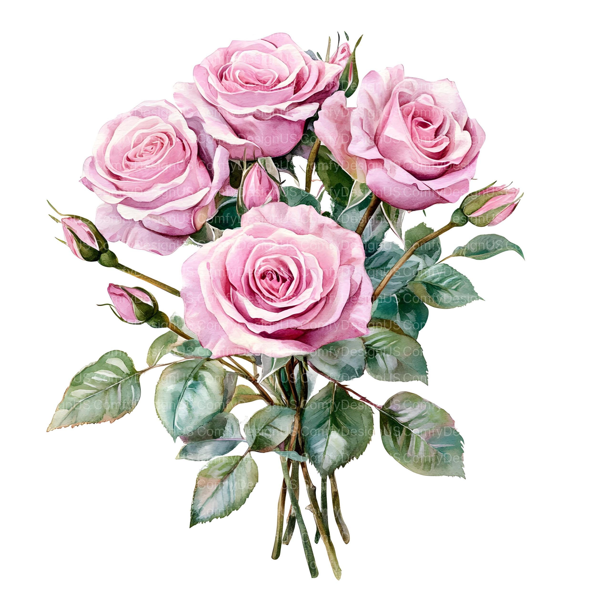 14 Pink Rose, Watercolor Pink Rose Clipart Bundle, Wedding Bouquet ...