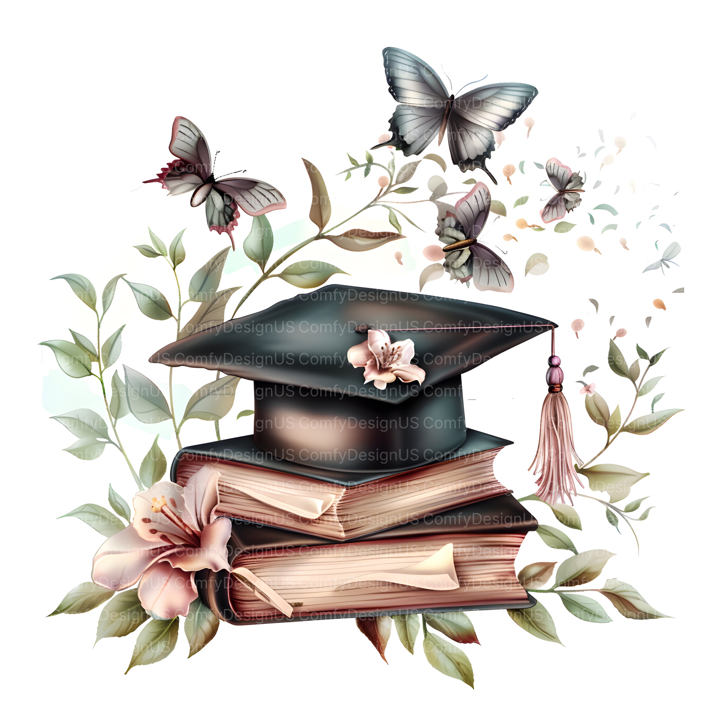15 Graduation Caps, Diploma Clipart, Grad, Printable Watercolor Clipart ...
