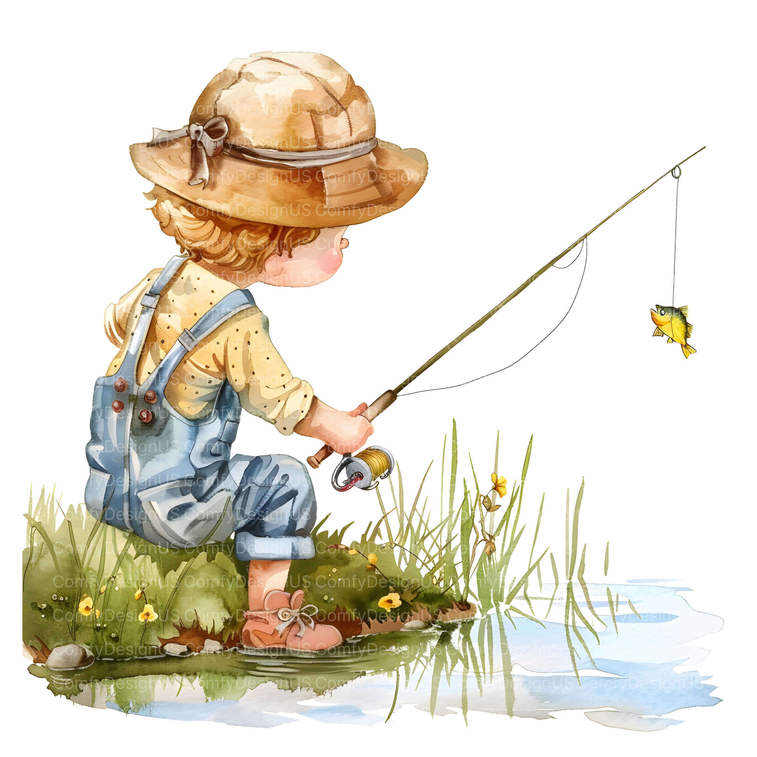 15 Kid Fishing Clipart, Fisherman Clipart, Fish Clipart, Printable ...