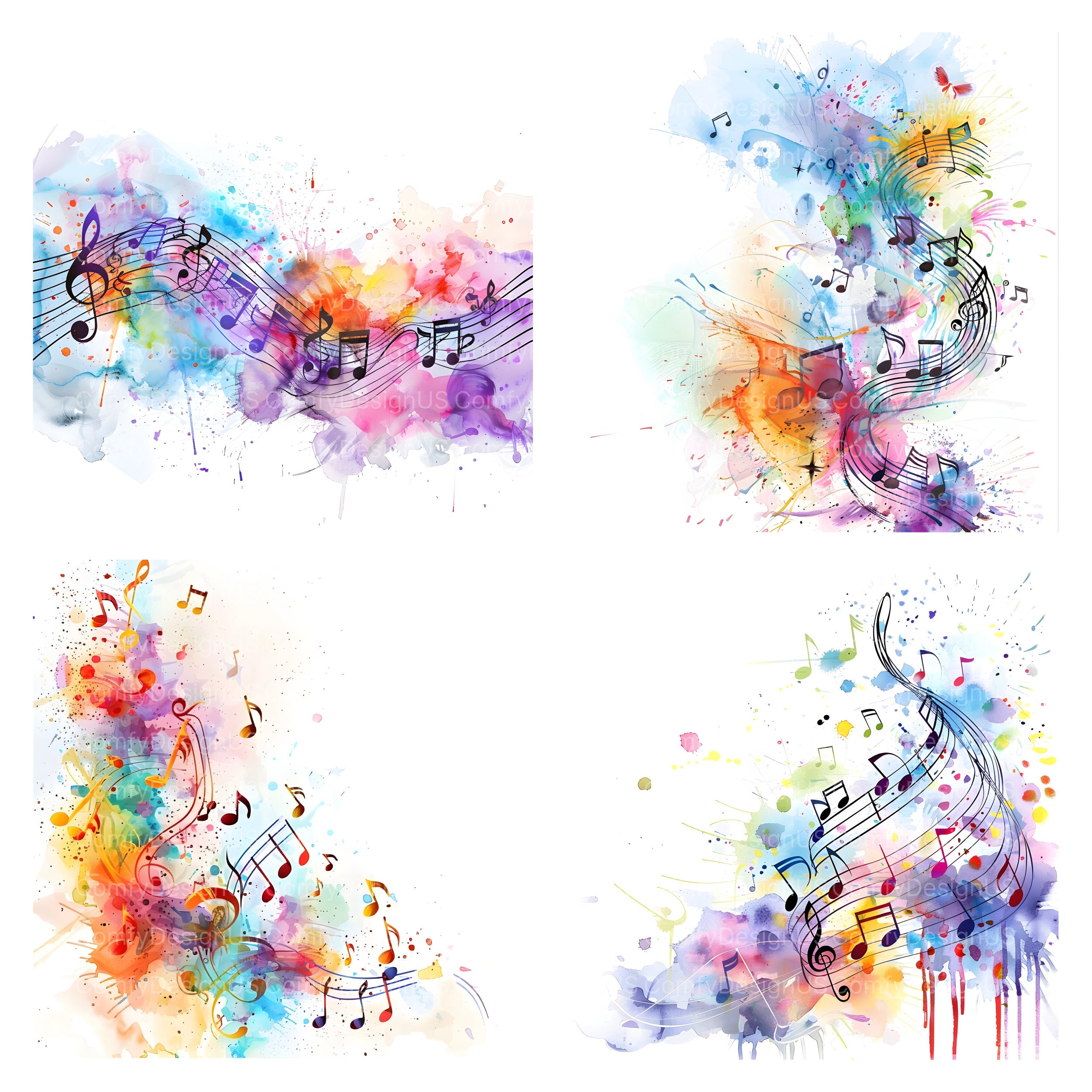 15 Watercolor Music Notes Clipart, Music Wall Art, Music Note ...