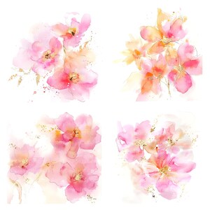 15 Abstract Flowers Clipart, Pink Flower, Gold Flower, Printable ...