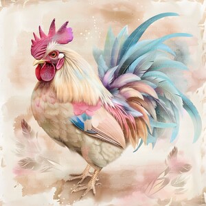 15 Pastel Chicken Clipart, Pastel Rooster, Chicken Printable, Printable ...