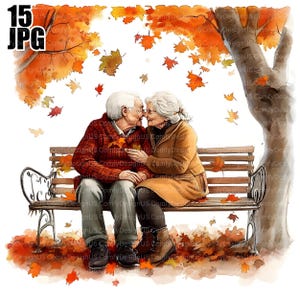 15 Autumn Senior Couple Clipart, Grandma and Grandpa, High Quality Jpgs ...