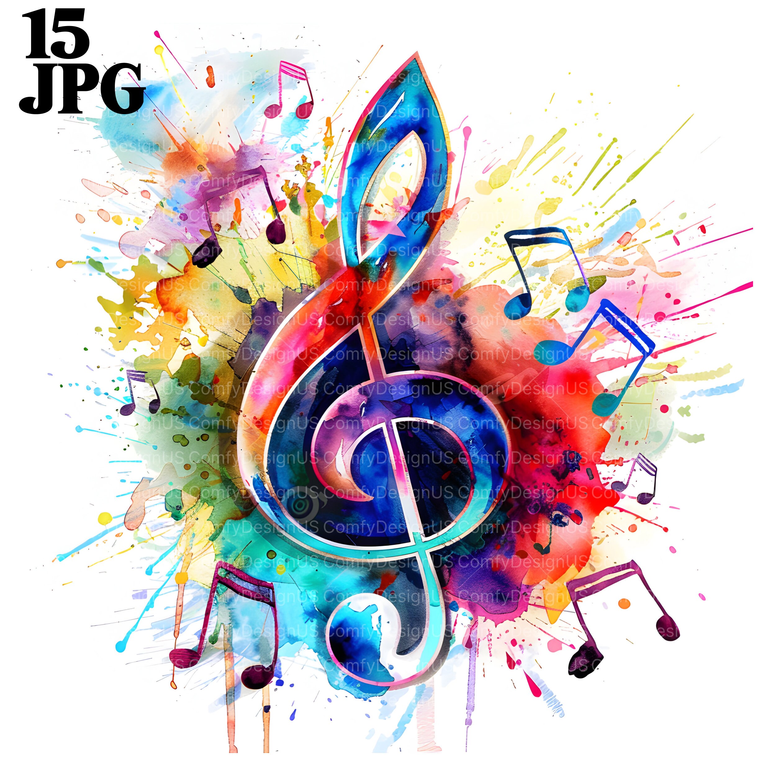 15 Music Notes Clipart, Music Wall Art, Watercolor Music Notes ...