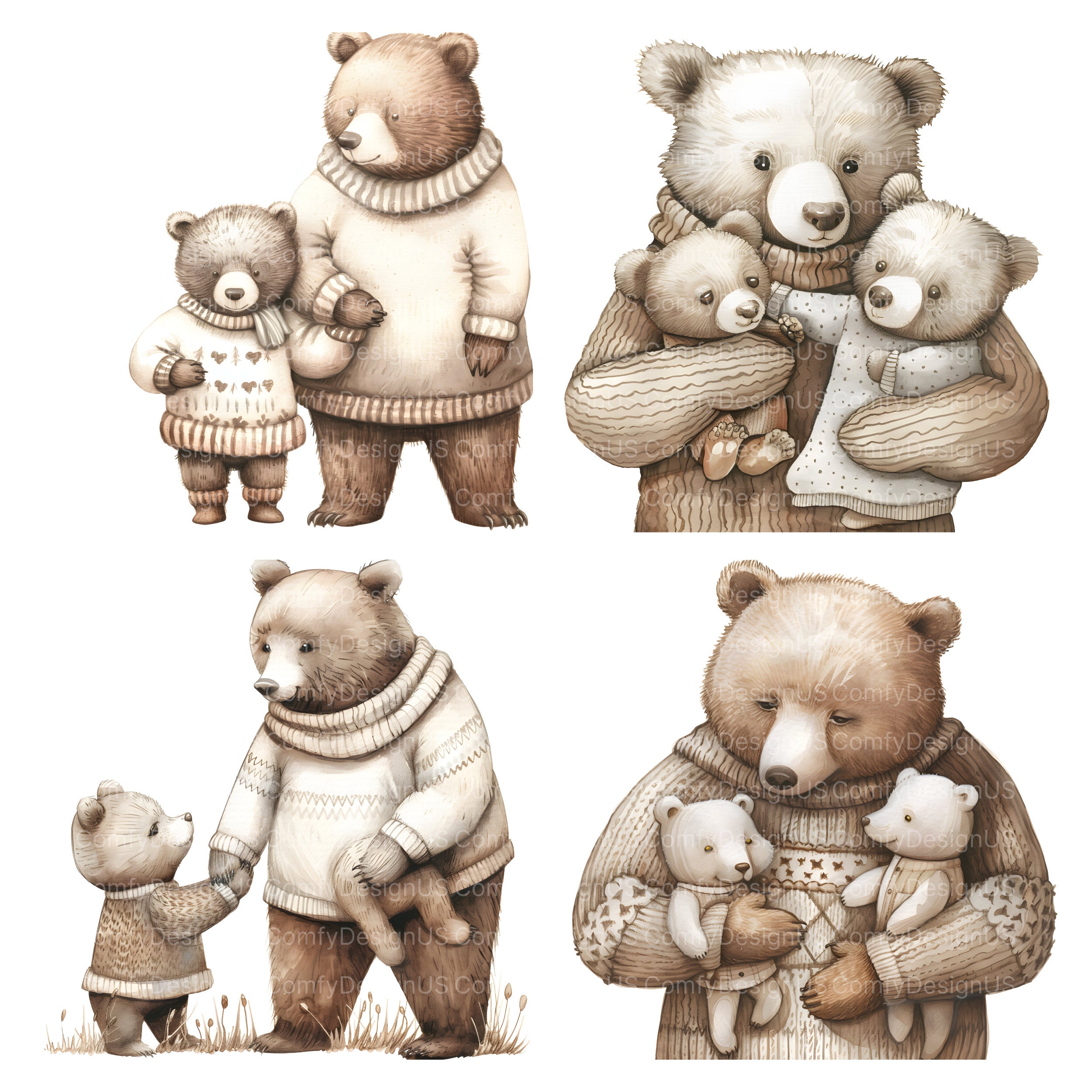 15 Papa Bear Clipart, Father's Day Clipart, Baby Bear, Daddy and Child ...