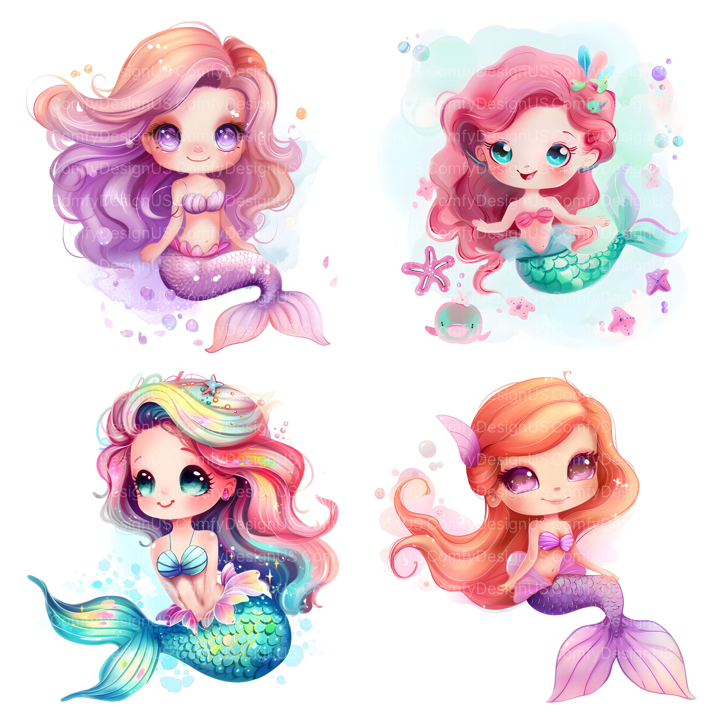 15 Mermaid Clipart, Mermaid Wall Art, Cute Mermaid Clipart, Printable ...