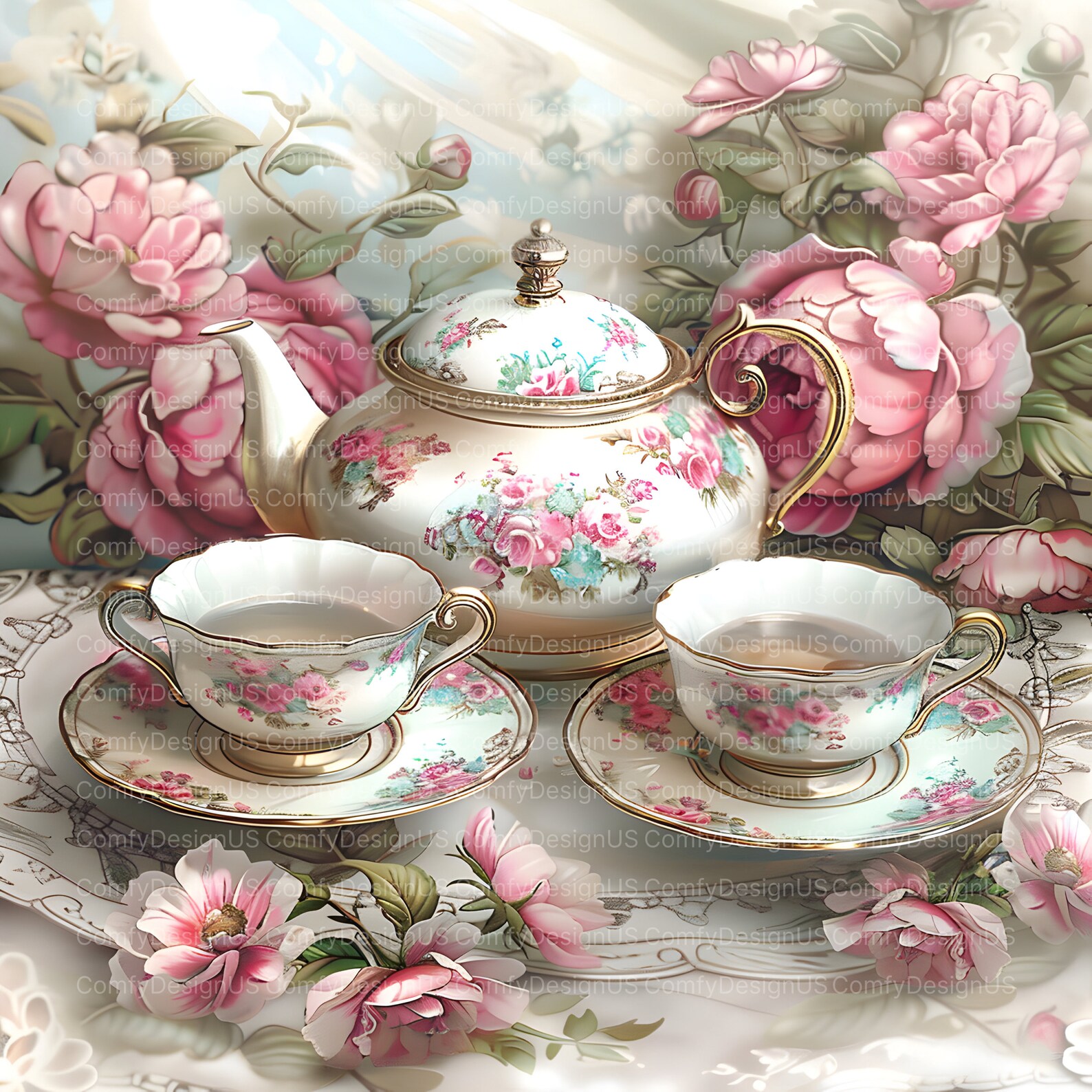 15 Vintage Tea Set Clipart, Victorian Tea Set, Shabby Chic Tea ...