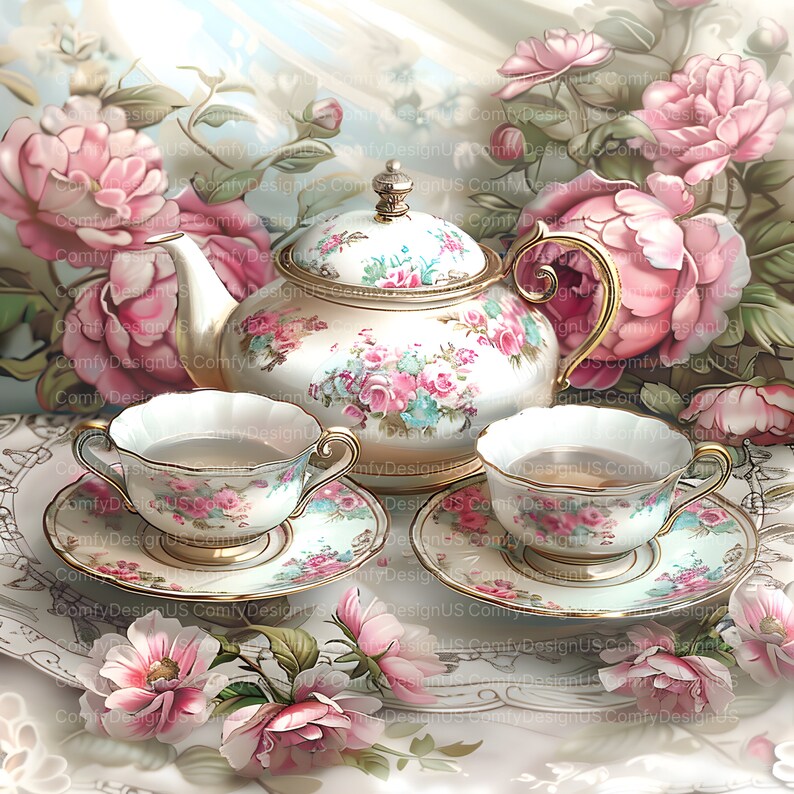 15 Vintage Tea Set Clipart, Victorian Tea Set, Shabby Chic Tea ...