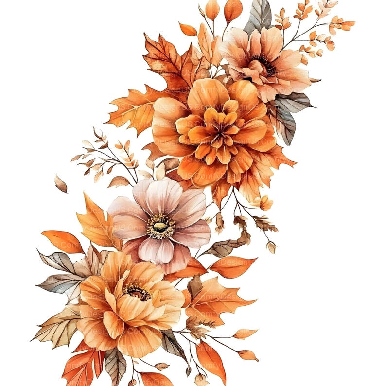 14 Watercolor Fall Flower Border Clipart, Autumn Flowers, High Quality ...