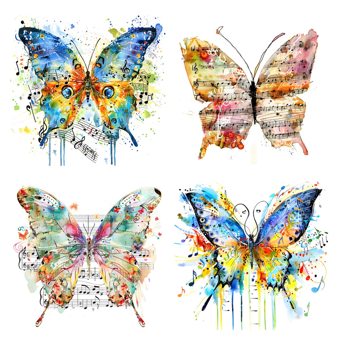 15 Butterfly Music Notes Clipart, Music Wall Art, Music Note, Printable ...