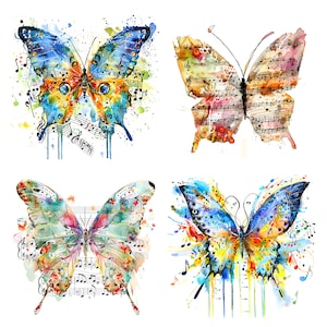 15 Butterfly Music Notes Clipart, Music Wall Art, Music Note, Printable ...