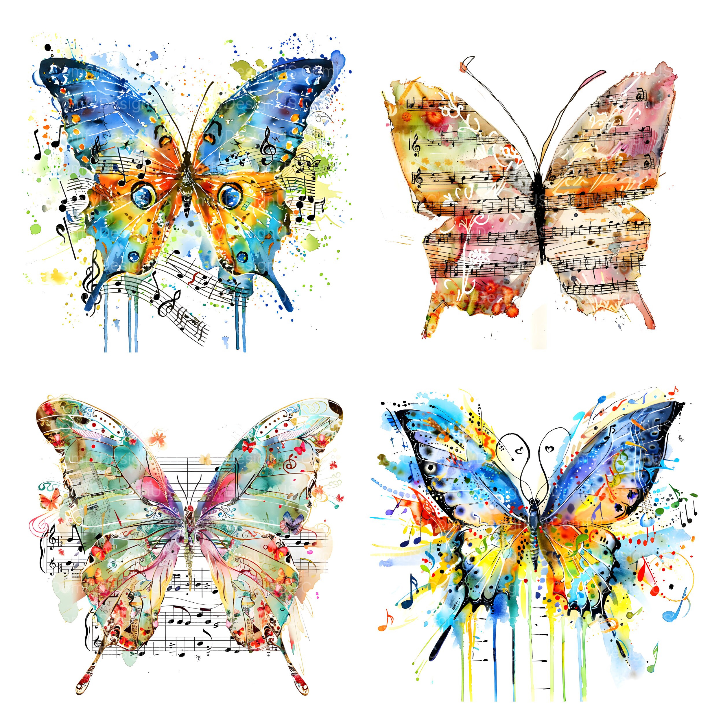 15 Butterfly Music Notes Clipart, Music Wall Art, Music Note, Printable ...