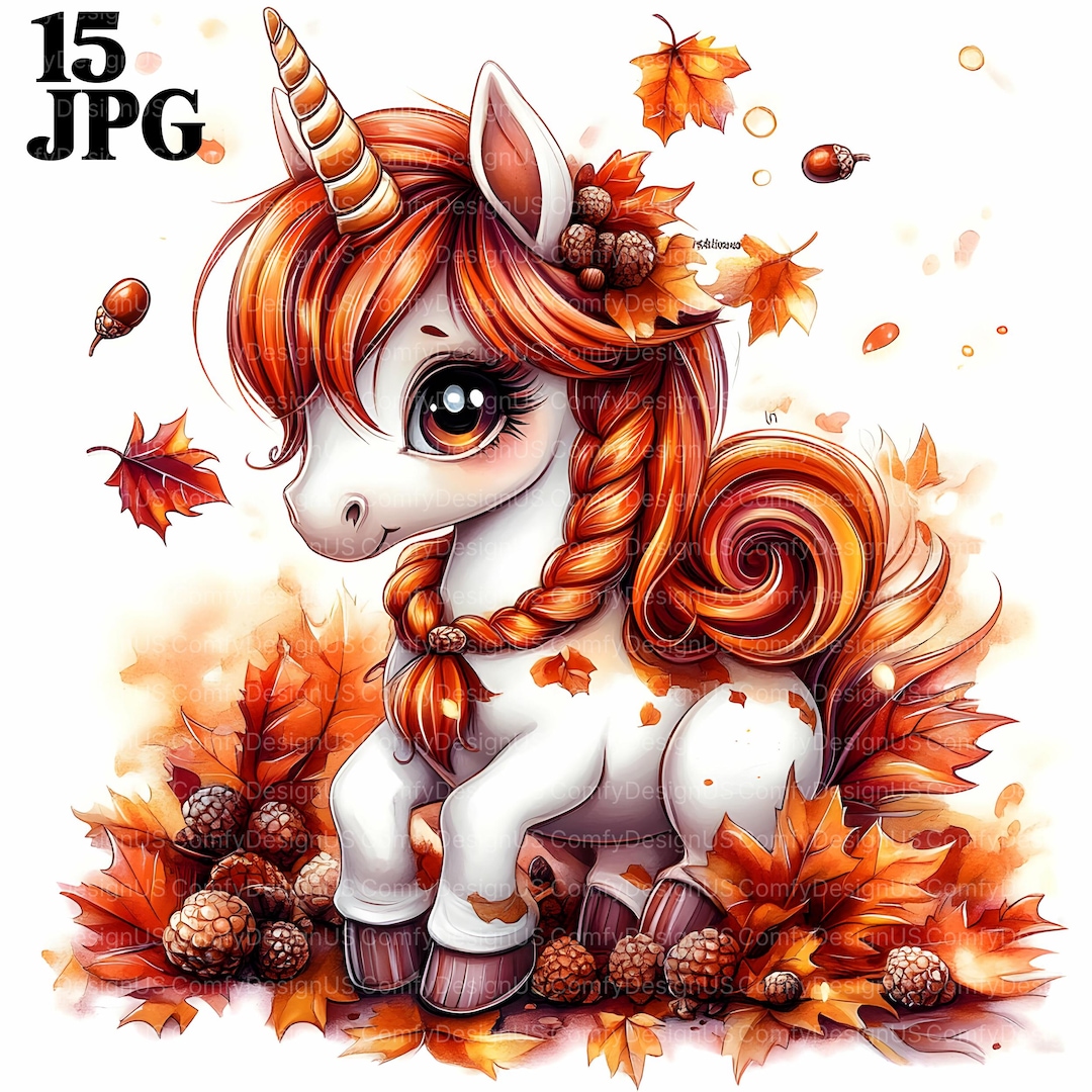 15 Autumn Unicorn Clipart, Cute Unicorn, Autumn Printables, Printable ...