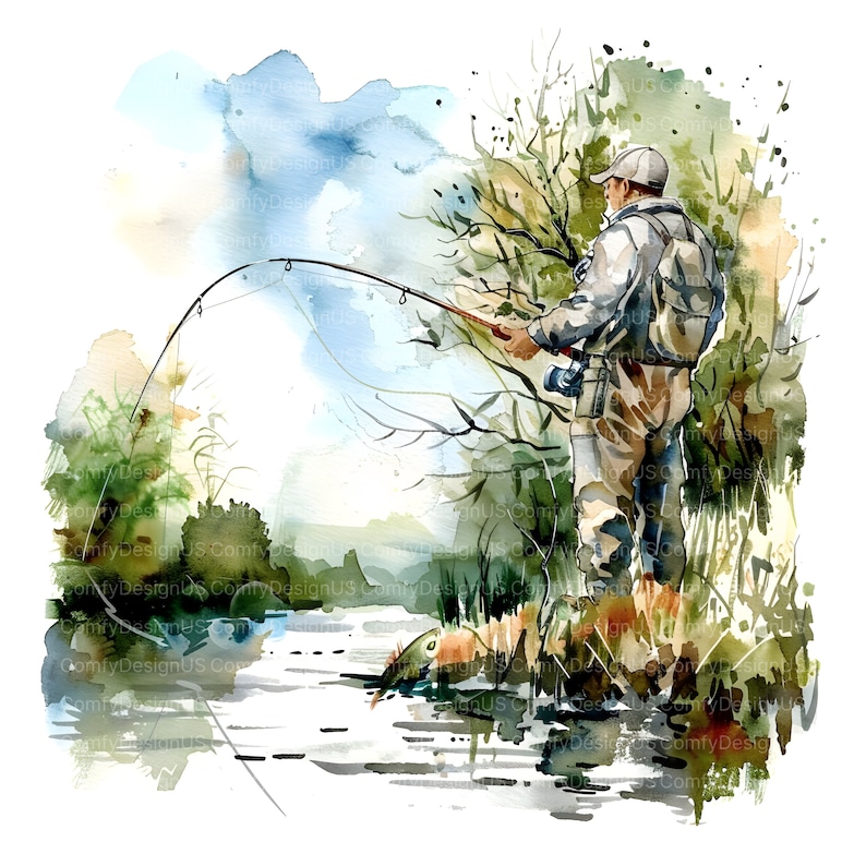 15 Man Fishing Clipart, Fishing Rod Clipart, Fisherman, Lake Fishing ...