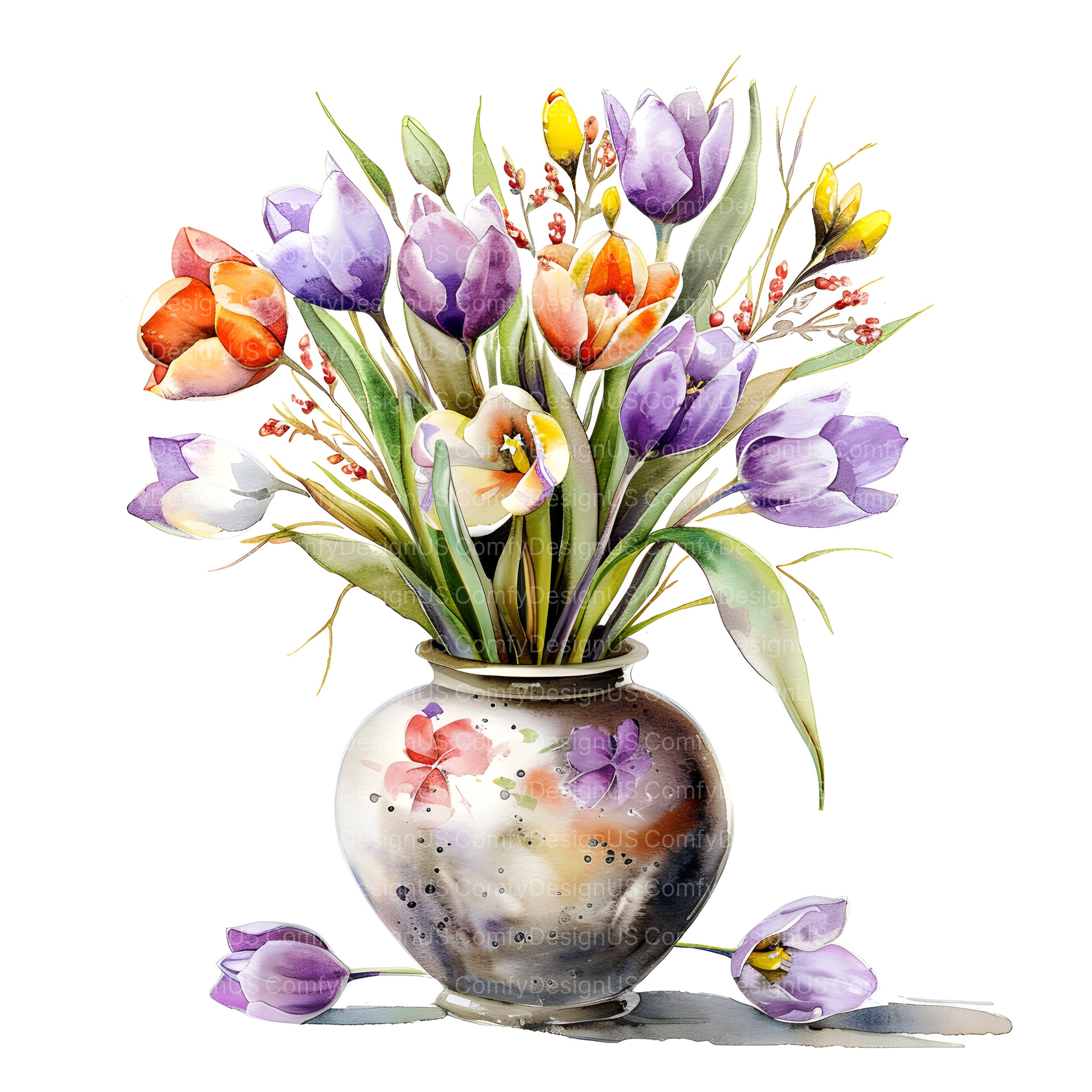 15 Spring Flowers in Vase Clipart, Tulips Clipart, Flowers Clipart ...