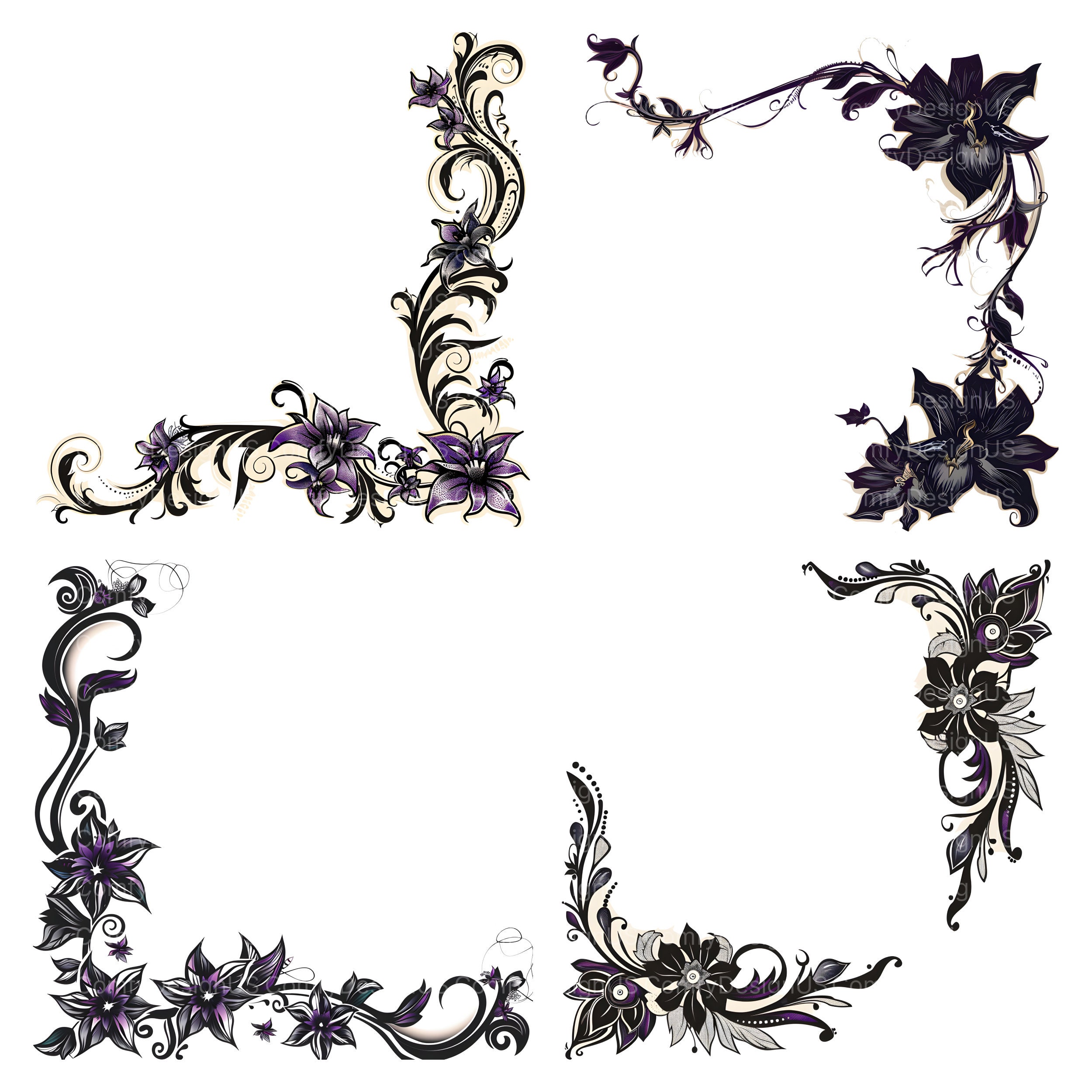 15 Floral Border, Flower Border, Purple Flowers, Printable Watercolor ...