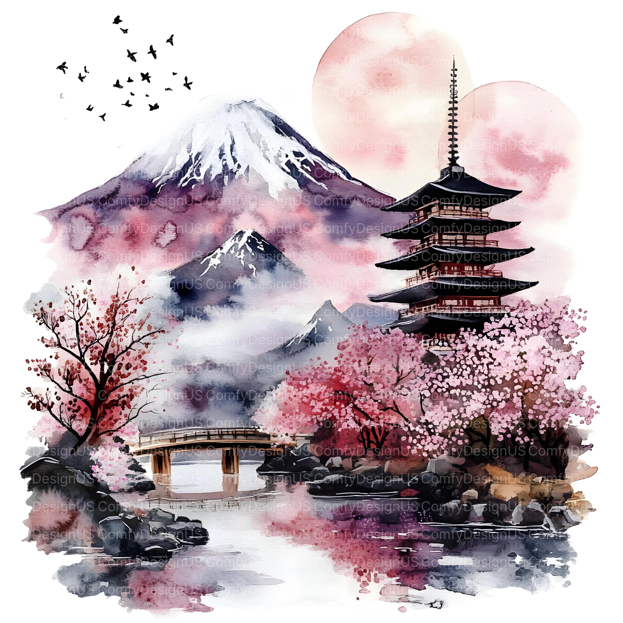 20 Japanese Landscape Clipart, Japanese Clipart, Mountain Clipart, High ...