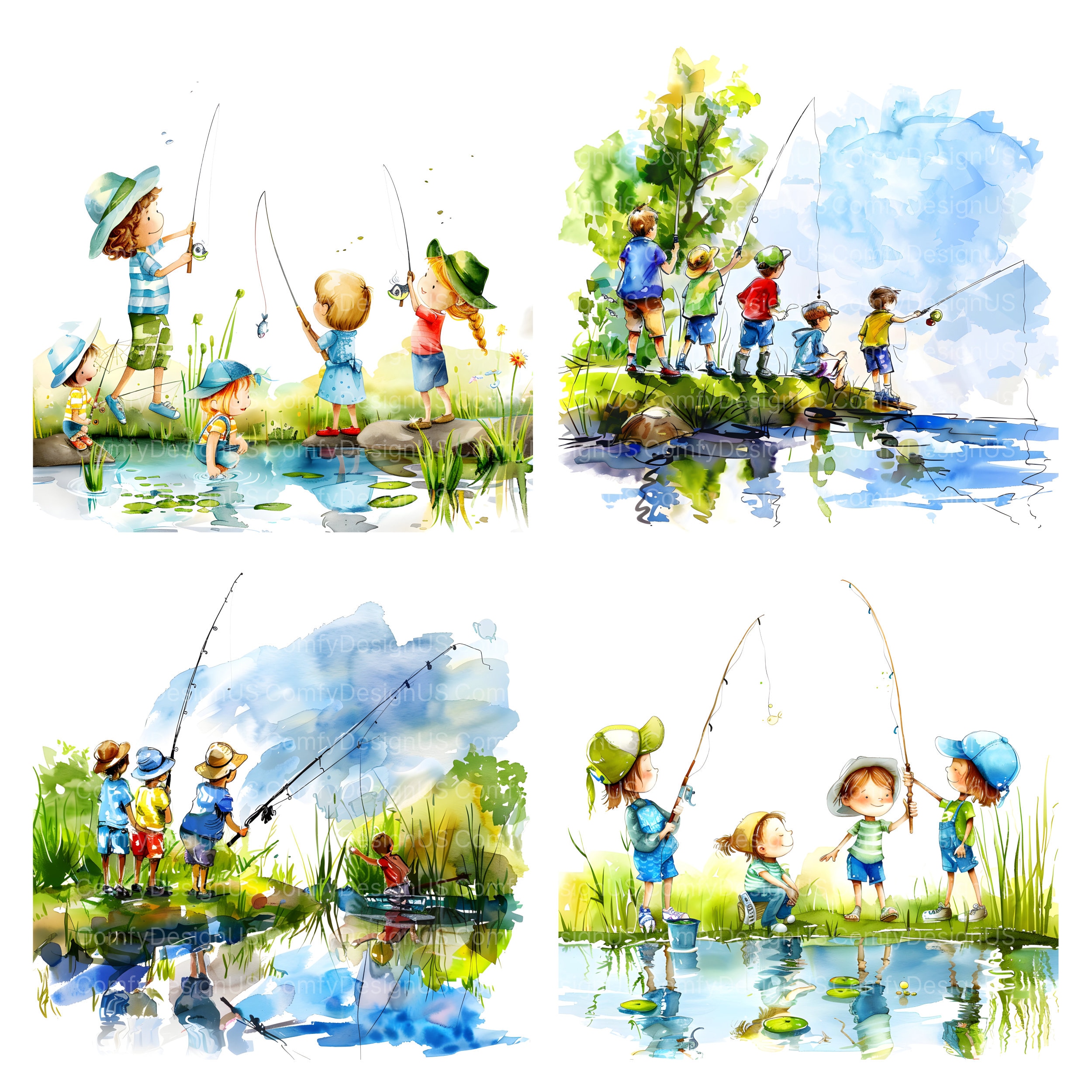 15 Kids Fishing Clipart, Fisherman Clipart, Summer Clipart, Printable ...
