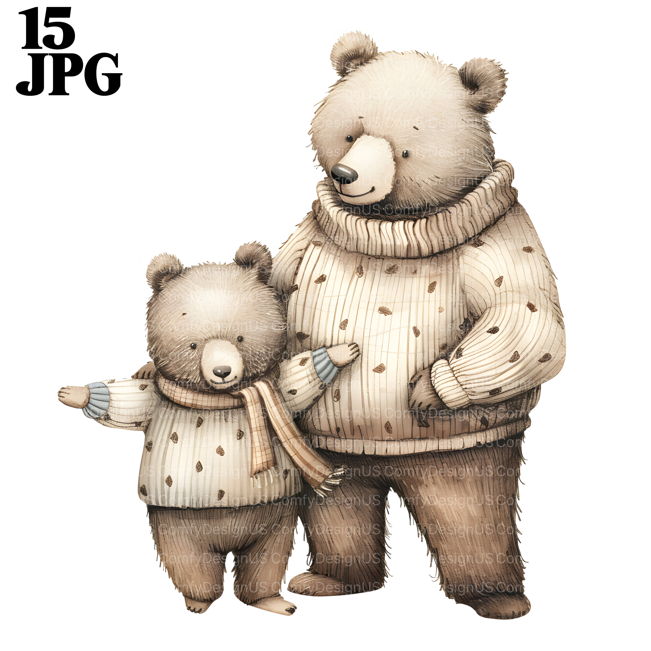 15 Papa Bear Clipart, Father's Day Clipart, Baby Bear, Daddy and Child ...