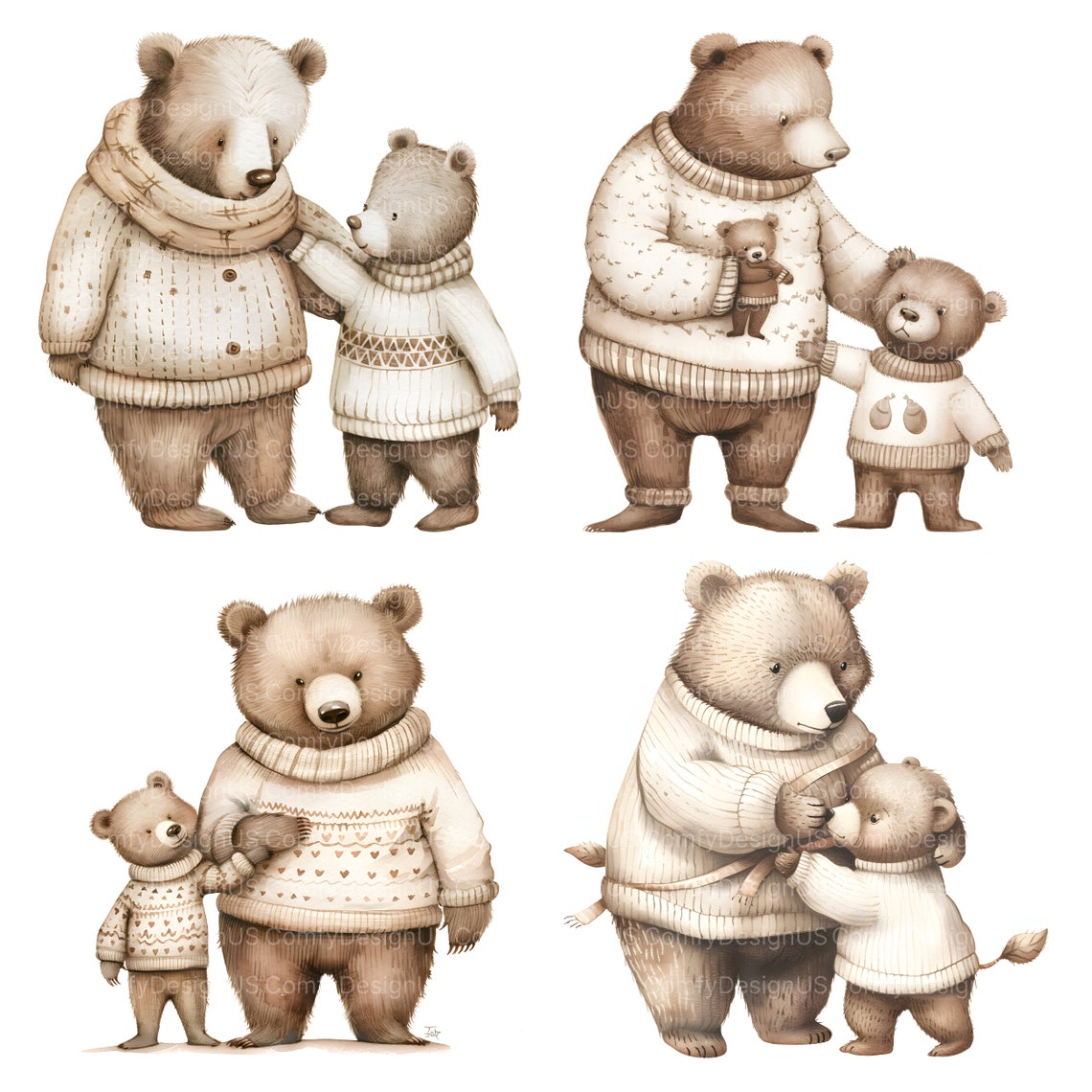 15 Papa Bear Clipart, Father's Day Clipart, Baby Bear, Daddy and Child ...