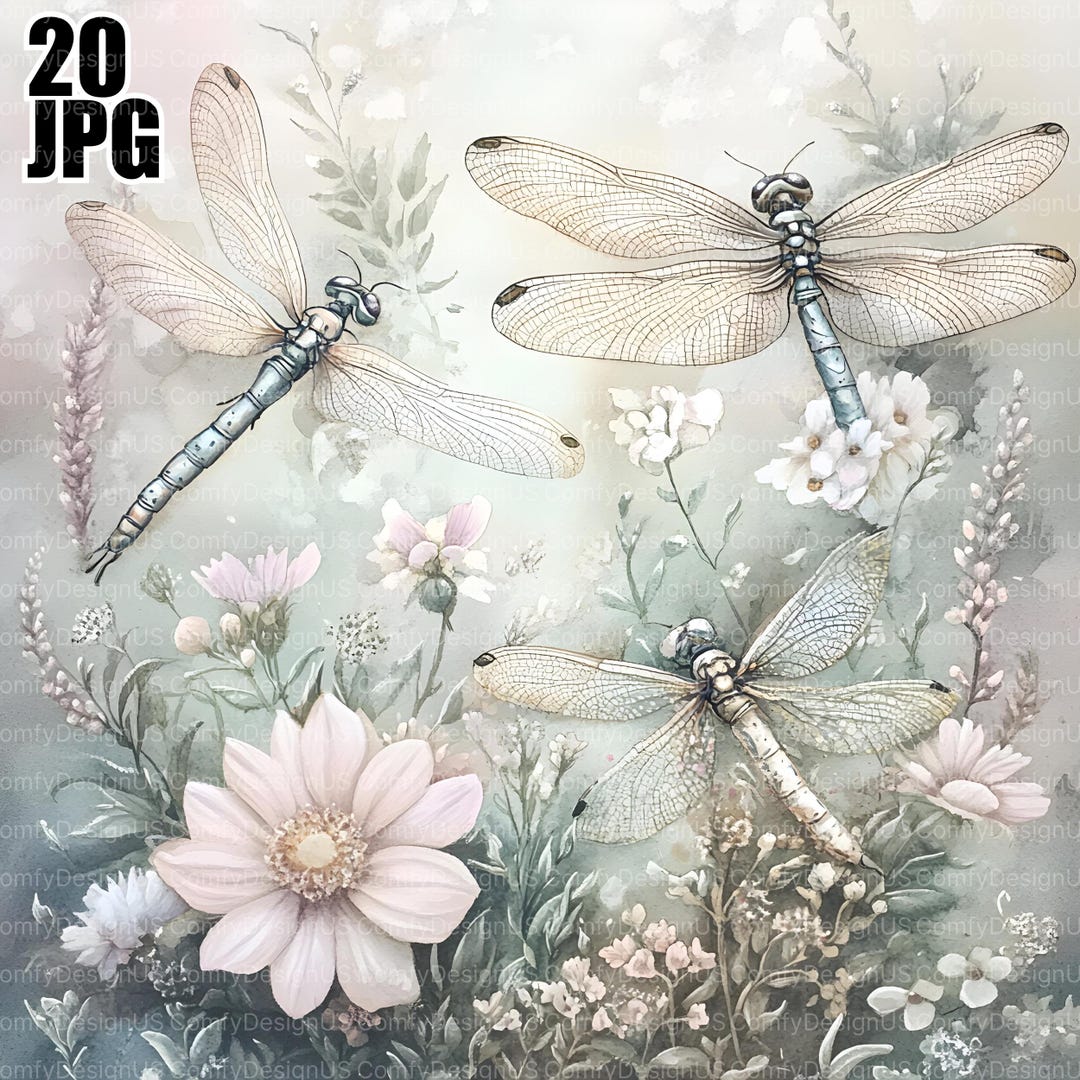 Summer Dragonfly Clip Art Bundle, Dragonflies, 20 High Res Watercolor ...
