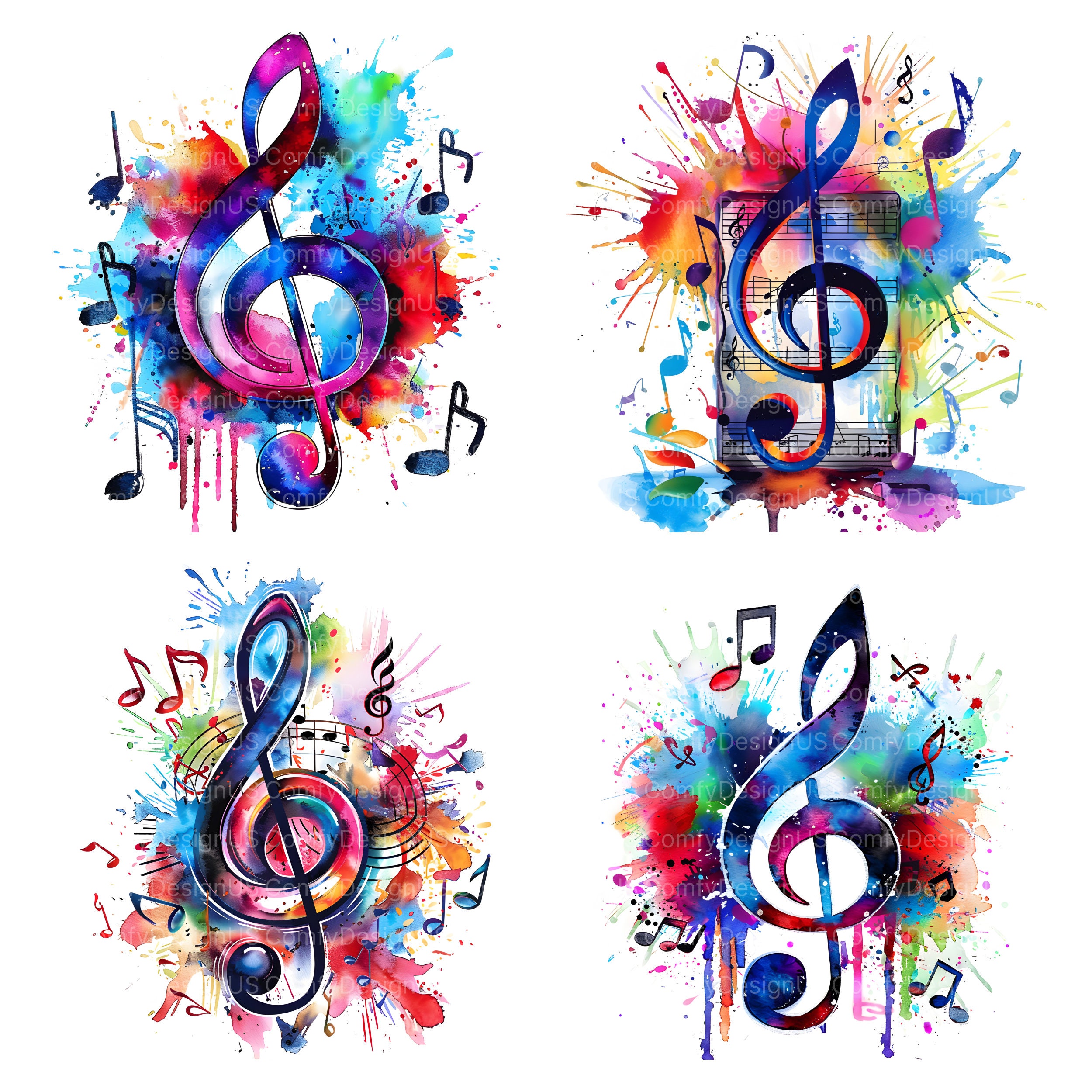 15 Music Notes Clipart, Music Wall Art, Watercolor Music Notes ...