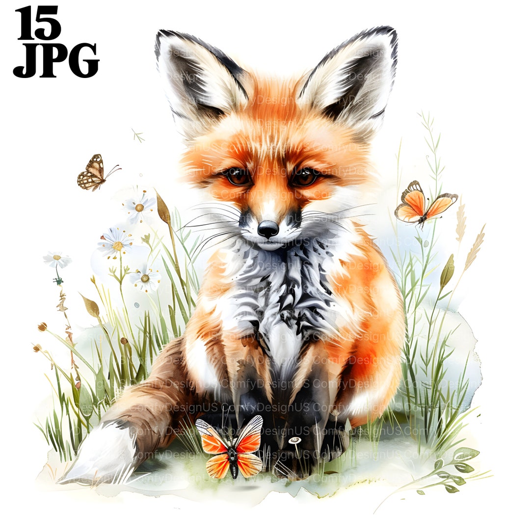 15 Fox and Butterfly Clipart, Baby Fox Clipart, Meadow Clipart ...