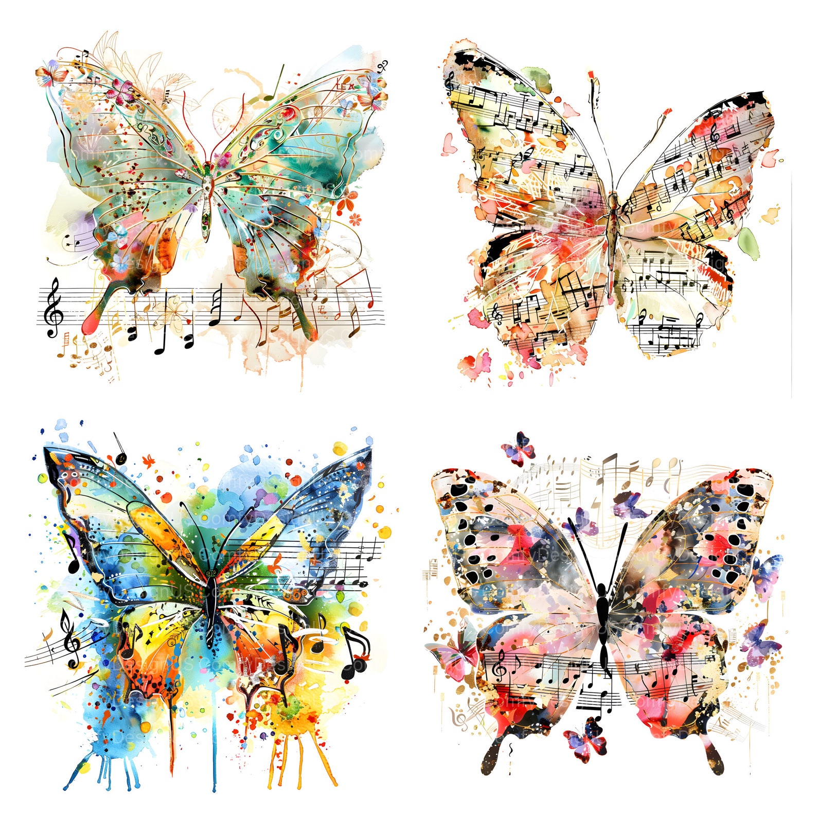 15 Butterfly Music Notes Clipart, Music Wall Art, Music Note, Printable ...