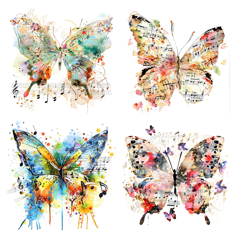 15 Butterfly Music Notes Clipart, Music Wall Art, Music Note, Printable ...
