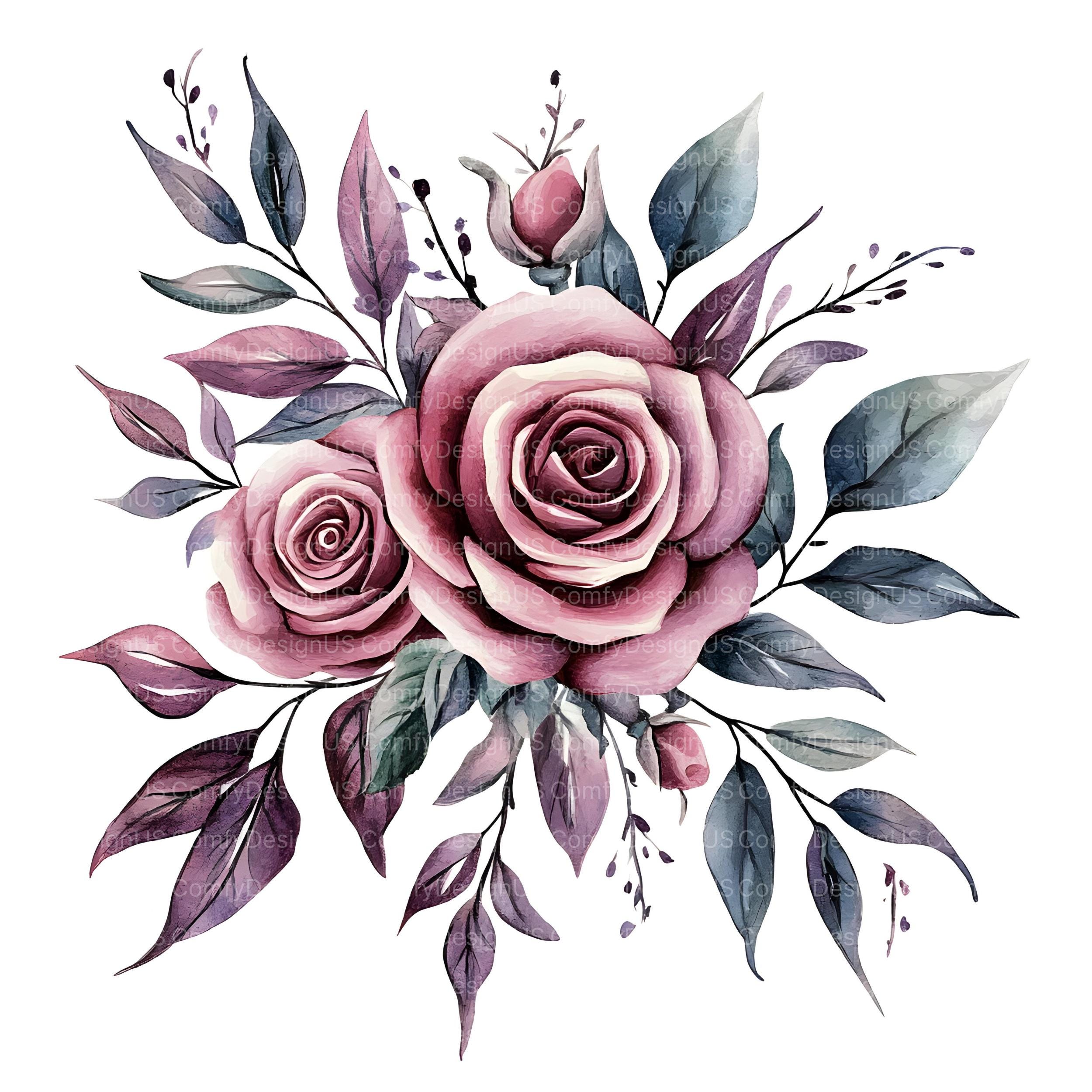 14 Pink Rose, Watercolor Pink Rose Clipart Bundle, Wedding Bouquet ...