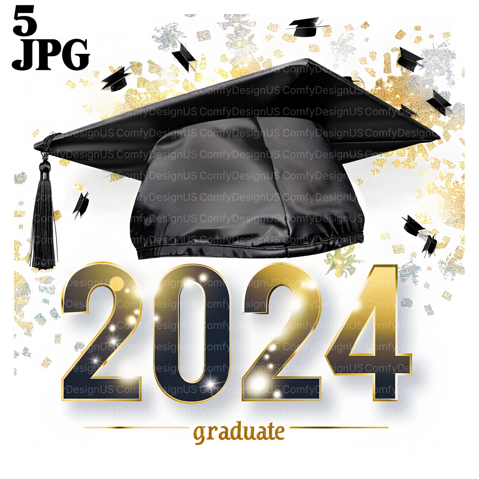 5 Graduation Caps, Grad Clipart, Graduation 2024, Printable Watercolor ...